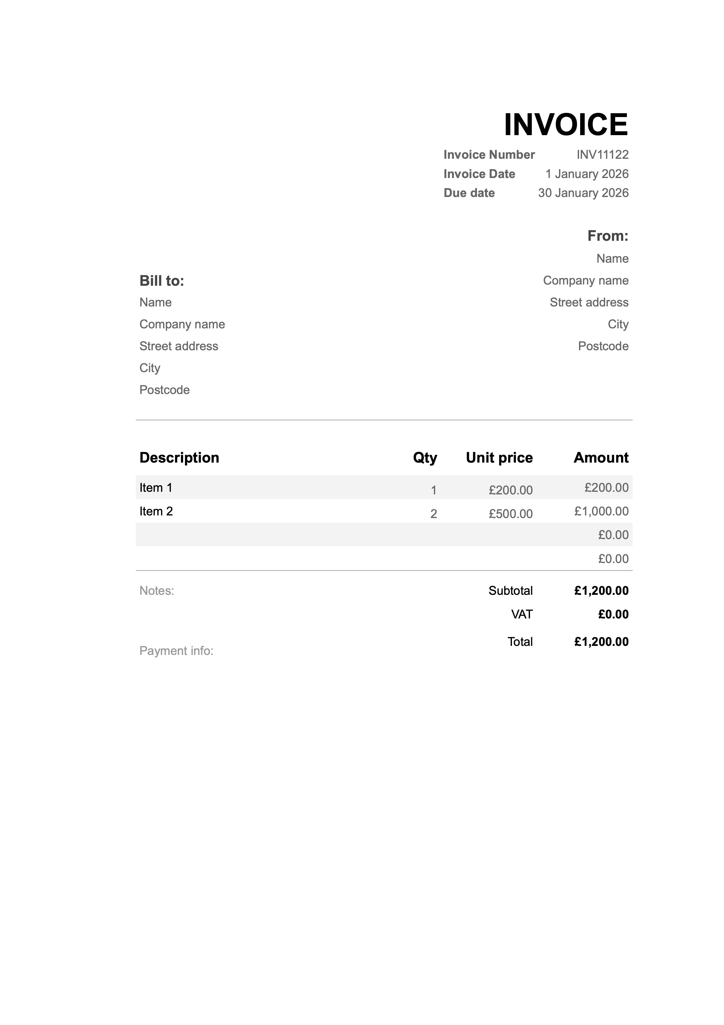 United Kingdom Invoice Template – Free Download | invoice24
